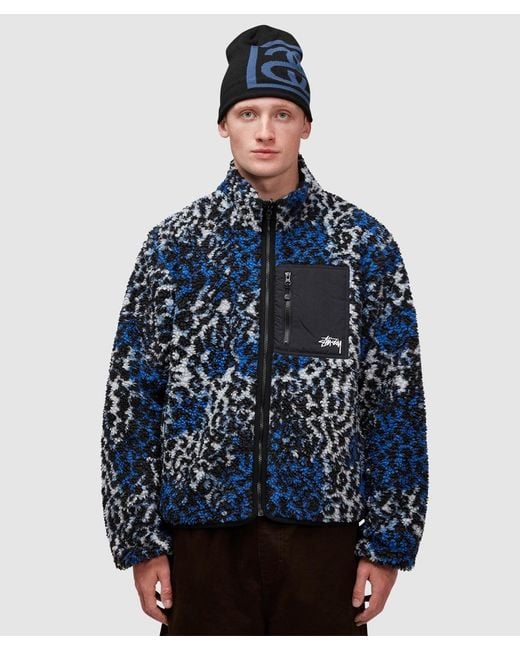 Stussy Sherpa Reversible Jacket ( Leopard in Blue for Men | Lyst
