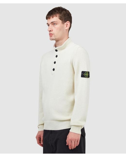 Stone Island Lambswool Half Button Sweater (Ivory in White for Men ...