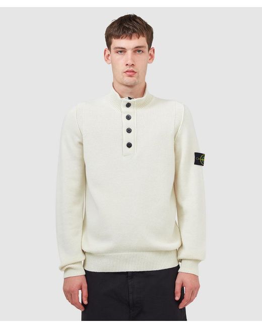 Stone Island Lambswool Half Button Sweater (Ivory in White for Men ...