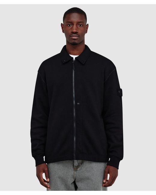 Stone Island Ghost Wool Fleece Zipped Track Jacket in Black for Men ...