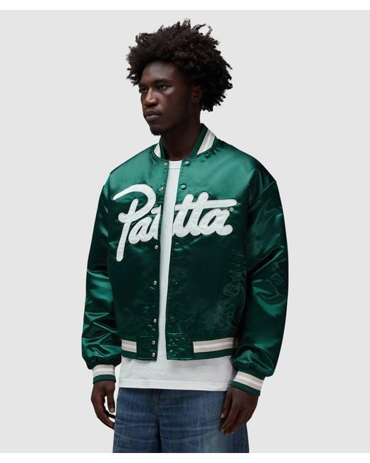 PATTA Script Logo Satin Varsity Jacket in Green for Men | Lyst UK