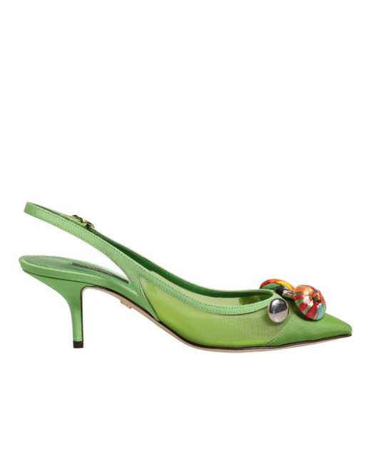 Dolce & Gabbana Green Embellished Heels Slingbacks Shoes | Lyst