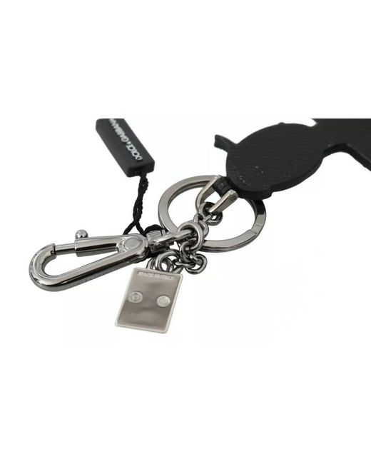 Dolce & Gabbana Black Leather Fisherman Logo Badge Keyring Keychain for ...
