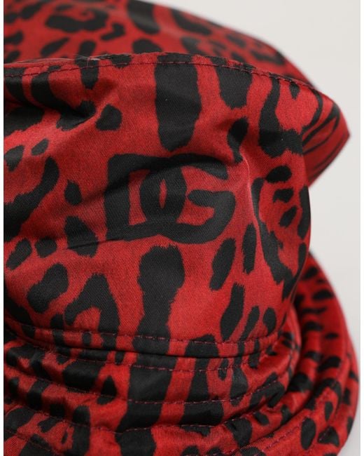 Dolce & Gabbana Nylon Leopard Print Bucket Cap Hat in Red for Men | Lyst UK