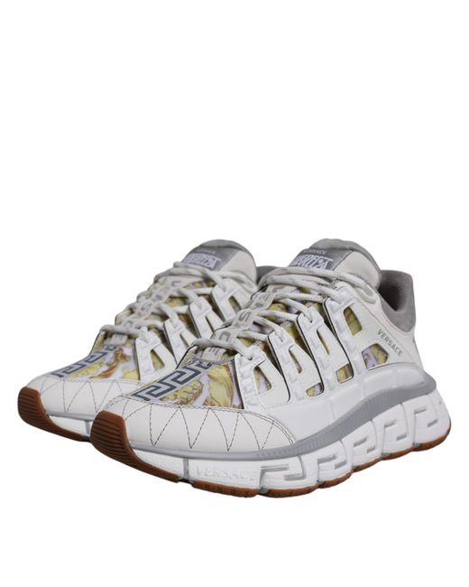 Versace White Trigreca Barocco Print Low Top Sneakers Shoes in Gray for ...