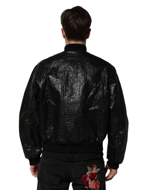 Dolce & Gabbana Logo Plaque Bomber Full Zipper Jacket in Black for Men ...