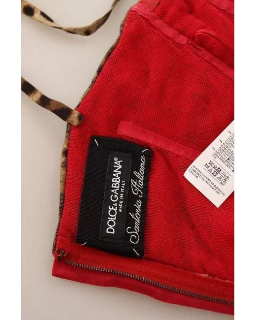 Dolce & Gabbana Leopard Tulle Sheath Midi Dress in Red | Lyst UK