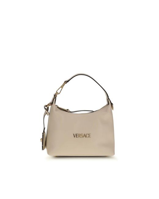 Versace Cream Calf Leather Bos Taurus Shoulder Bag in Natural | Lyst UK