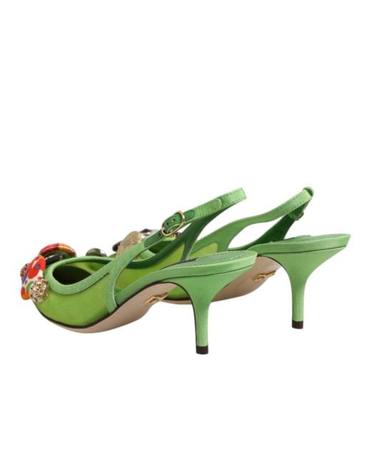 Dolce & Gabbana Green Embellished Heels Slingbacks Shoes | Lyst UK