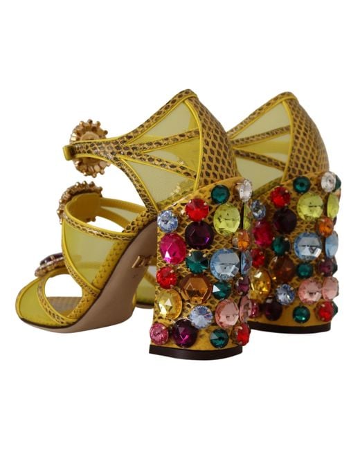 Dolce & Gabbana Yellow Leather Crystal Ayers Sandals Shoes in Green | Lyst