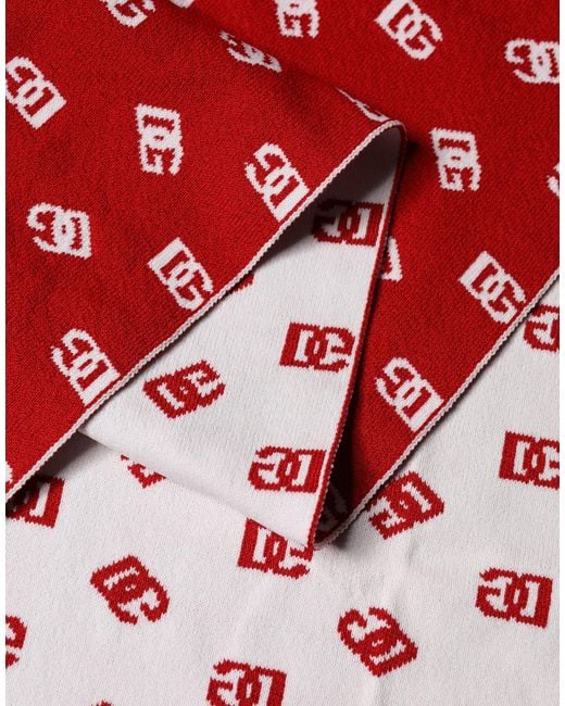 Dolce & Gabbana Red White Logo Print Foulard 201cm X 40.5cm Men Scarf ...