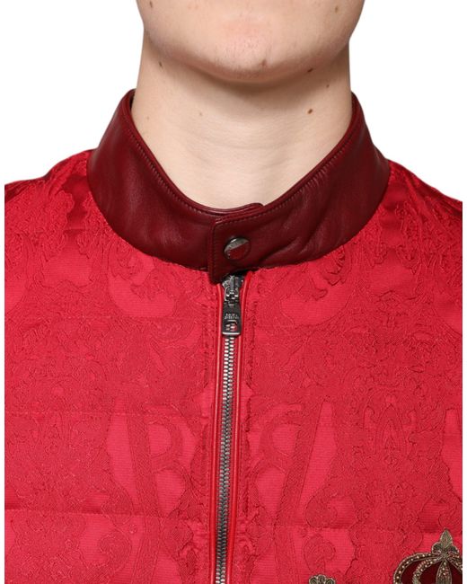 Dolce & Gabbana Red Quilted Bomber Gold Crown Logo Jacket for Men | Lyst UK