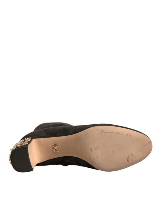 Dolce & Gabbana Embellished Heel Ankle Boots Shoes in Black | Lyst UK