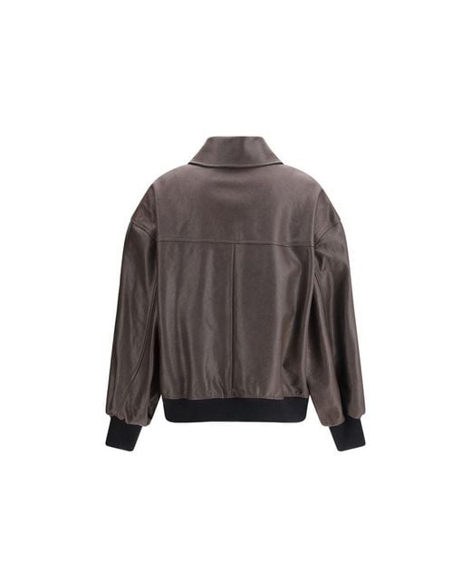 KHAITE Brown Leather Jacket in Grey | Lyst UK