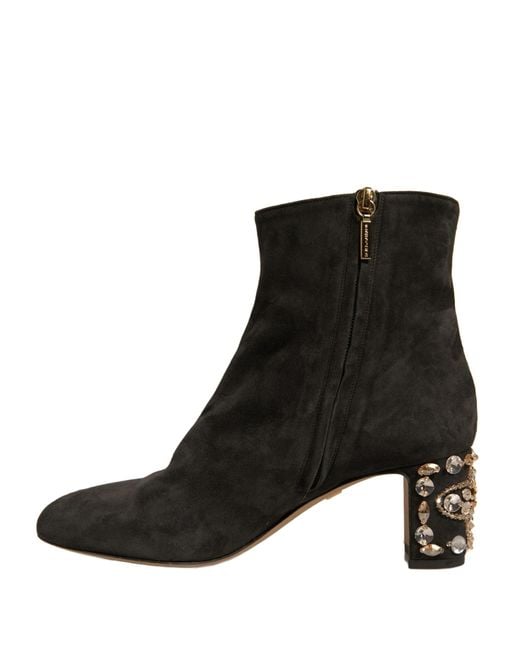 Dolce & Gabbana Embellished Heel Ankle Boots Shoes in Black | Lyst UK