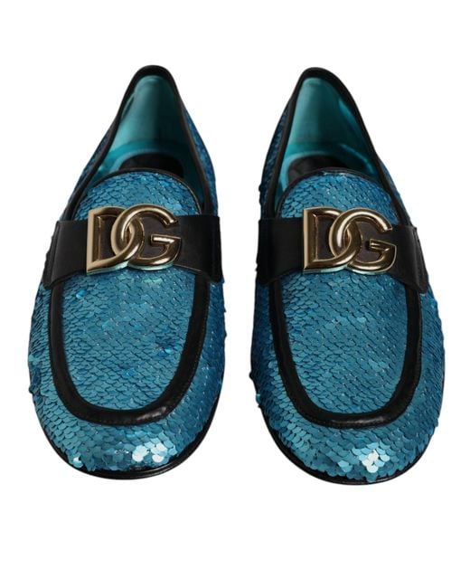 Dolce & Gabbana Blue Sequined Loafers Formal Dress Shoes for Men | Lyst