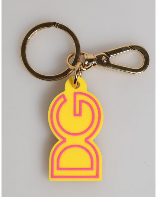 Dolce & Gabbana Yellow Rubber Gold Tone Metal Dg Logo Keyring Keychain ...