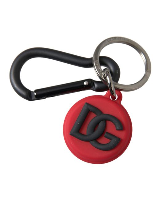 Dolce & Gabbana Red Rubber Dg Logo Round Metal Brass Keyring Keychain ...