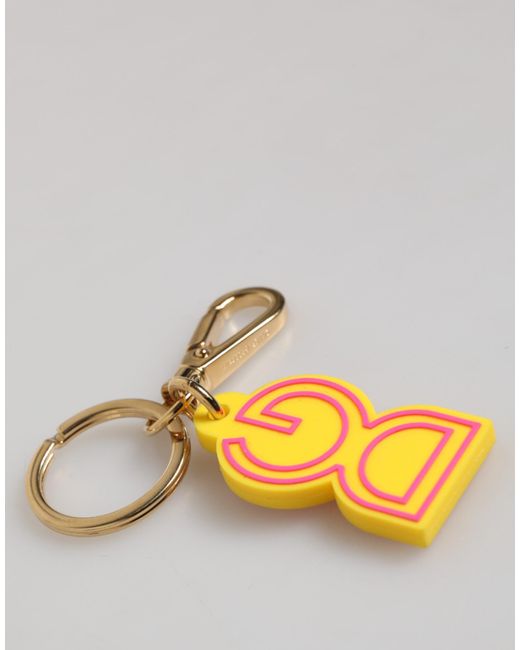 Dolce & Gabbana Yellow Rubber Gold Tone Metal Dg Logo Keyring Keychain ...
