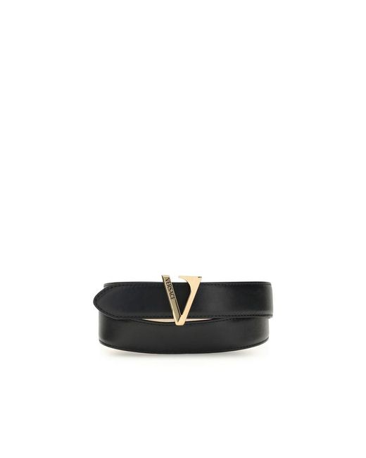 Versace Calfskin V Belt in Black | Lyst UK
