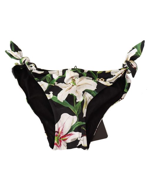 Dolce & Gabbana Elegant Lily-Print Bikini Bottom in Black | Lyst