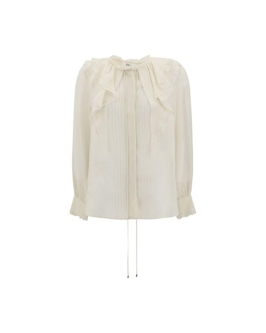 Chloé Silk Blouse With Pleated Details in White | Lyst