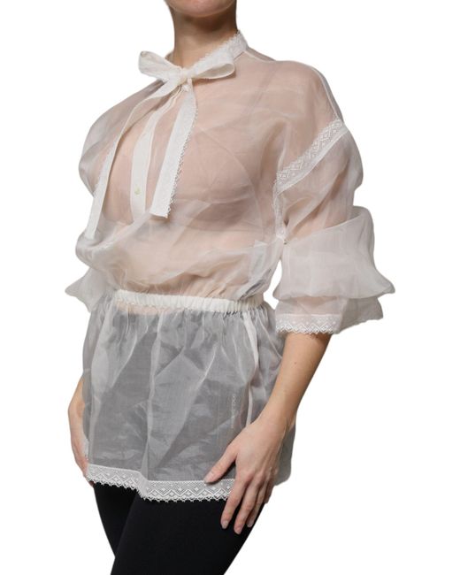 Dolce & Gabbana Ascot Collar Long Sleeves Blouse Top in Gray | Lyst
