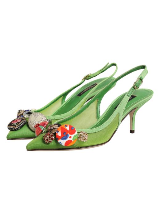 Dolce & Gabbana Green Embellished Heels Slingbacks Shoes | Lyst UK