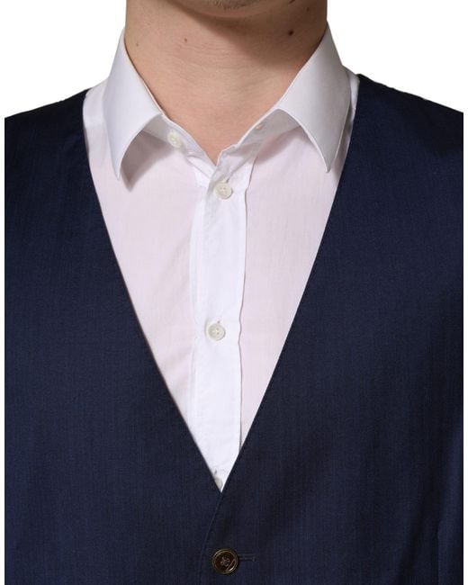Dolce & Gabbana Navy Blue Wool Dress Formal Waistcoat Vest for Men | Lyst