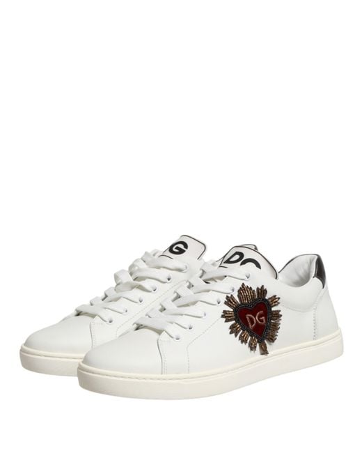Dolce & Gabbana Leather Sacred Heart Patch Sneakers Shoes in White for ...