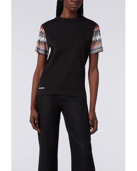 Missoni Zig-Zag Sleeve Crew-Neck T-Shirt in Black | Lyst Missoni Zig-Zag Sleeve Crew-Neck T-Shirt in Black | Lyst