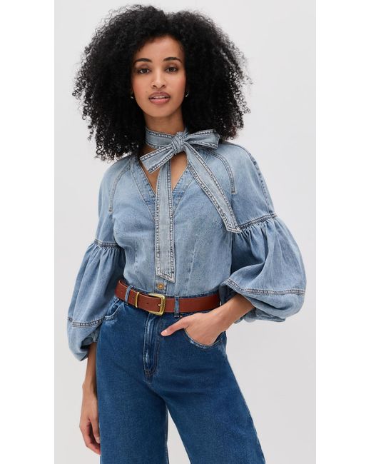 Zimmermann Illuminate Tied Denim Blouse in Blue | Lyst