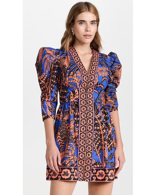 FARM Rio Tropical Gold Blue Short Sleeve Mini Dress in Red | Lyst