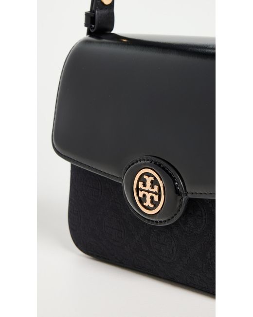 Tory Burch Robinson T Monogram Convertible Shoulder Bag in Black | Lyst