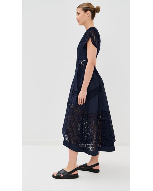3.1 Phillip Lim Broiderie Anglaise Grid Tulip Dress in Blue | Lyst