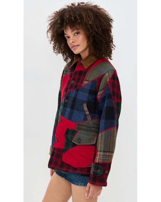 Polo Ralph Lauren Wool Patchwork Woven Coat in Red | Lyst