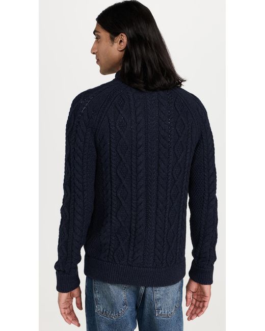 Polo Ralph Lauren Poo Raph Auren Aran Cotton Ock Neck Cardigan Navy Cobo X in Blue for Men | Lyst
