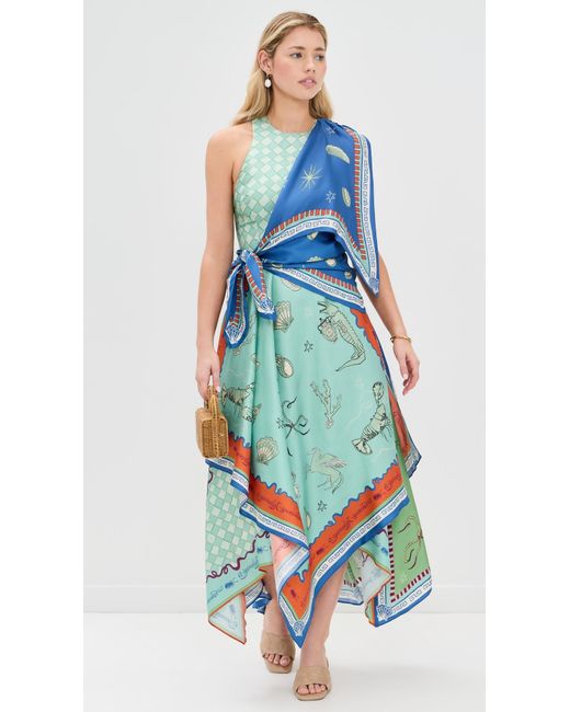 ALÉMAIS Surrealist Summer Scarf Midi Dress in Blue | Lyst