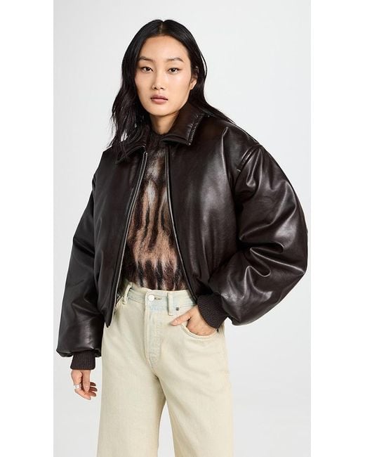 Acne Studios Faux Leather Bomber Jacket in Black | Lyst