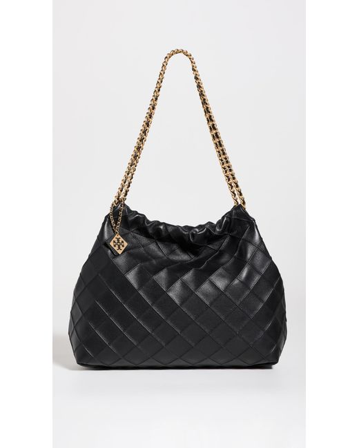Tory Burch Fleming Soft Drawstring Hobo Bag in Black | Lyst Tory Burch Fleming Soft Drawstring Hobo Bag in Black | Lyst
