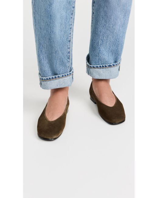 Co. Ruched Square Toe Flats in Green | Lyst
