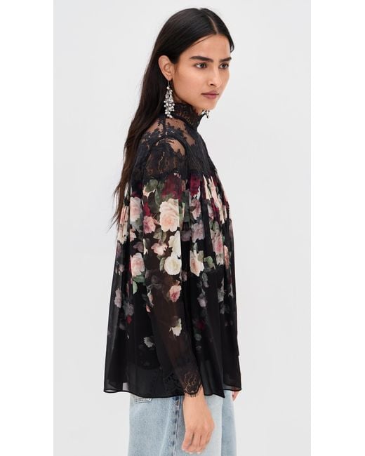Zimmermann Hypnotic Lace Yoke Blouse in Black | Lyst