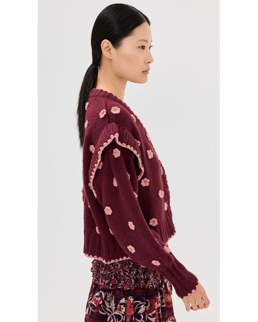 FARM Rio Far Rio Crochet Fower Knit Cardigan in Red | Lyst