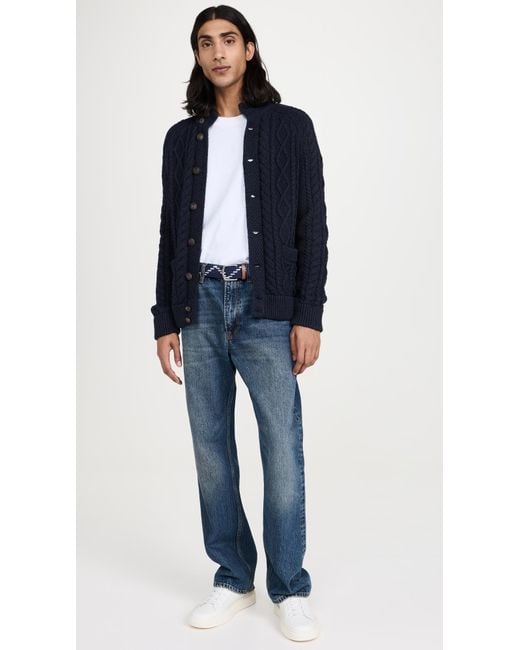 Polo Ralph Lauren Poo Raph Auren Aran Cotton Ock Neck Cardigan Navy Cobo X in Blue for Men | Lyst