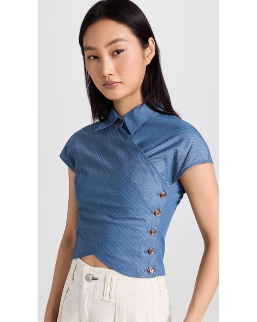 Tory Burch Wrap Top In Blue Lyst