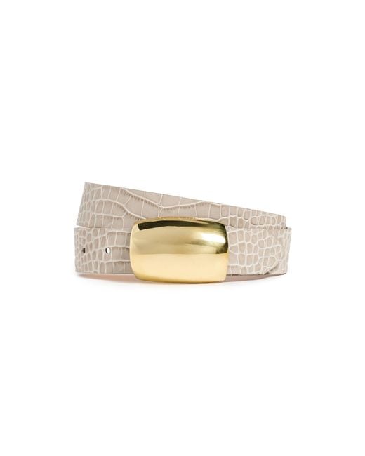 L'Agence Milou Domed Croc Embossed Belt in White | Lyst