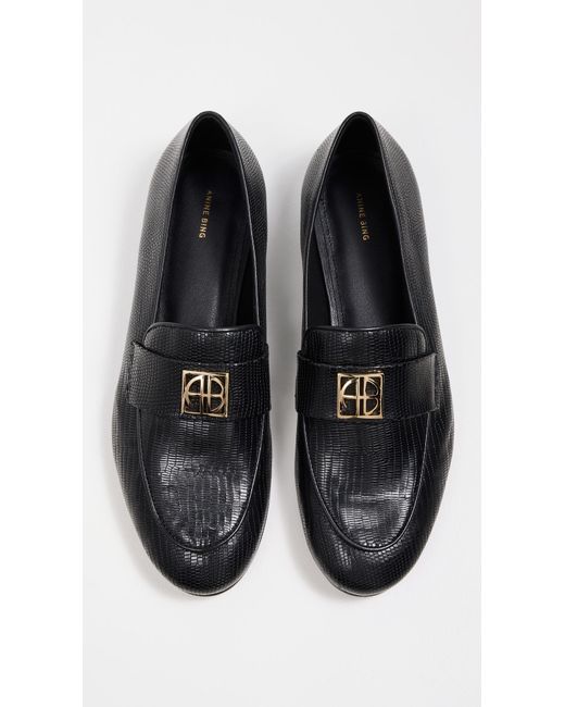 Anine Bing Corrine Monogram Loafers in Black | Lyst