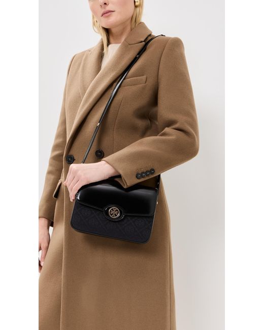 Tory Burch Robinson T Monogram Convertible Shoulder Bag in Black | Lyst