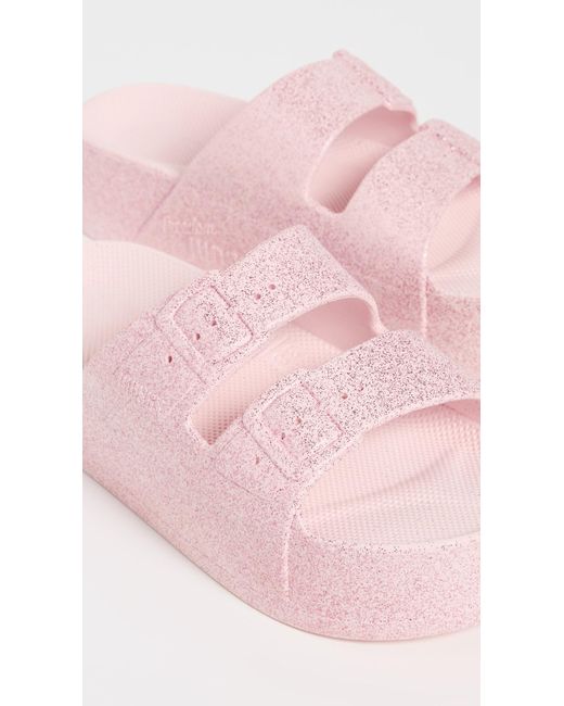 FREEDOM MOSES Metallic High Platform Slides in Pink | Lyst
