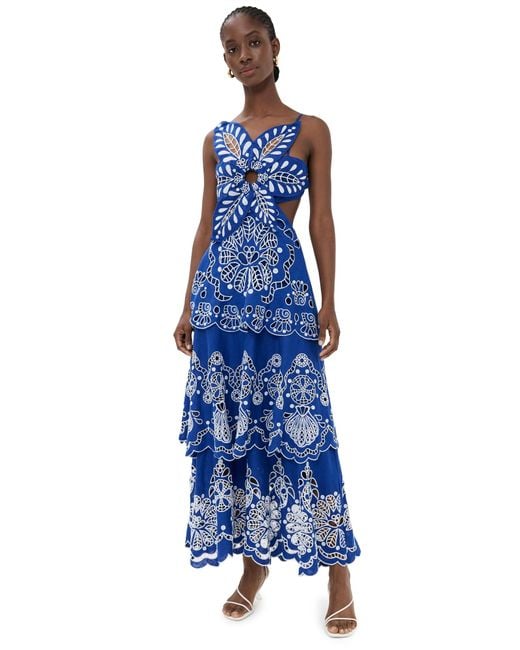 FARM Rio Flower Richelieu Euroflax Premium Linen Midi Dress in Blue | Lyst